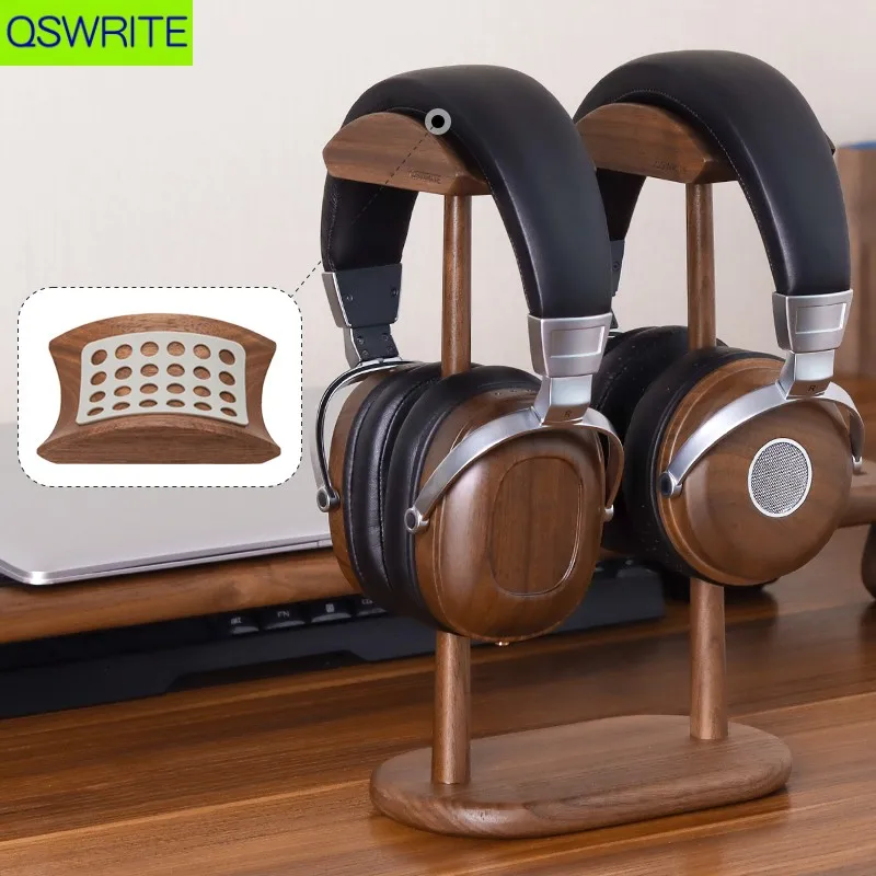 Dual-headphone-holder-Walnut-wood-headphone-holder-Minimalist-style ...