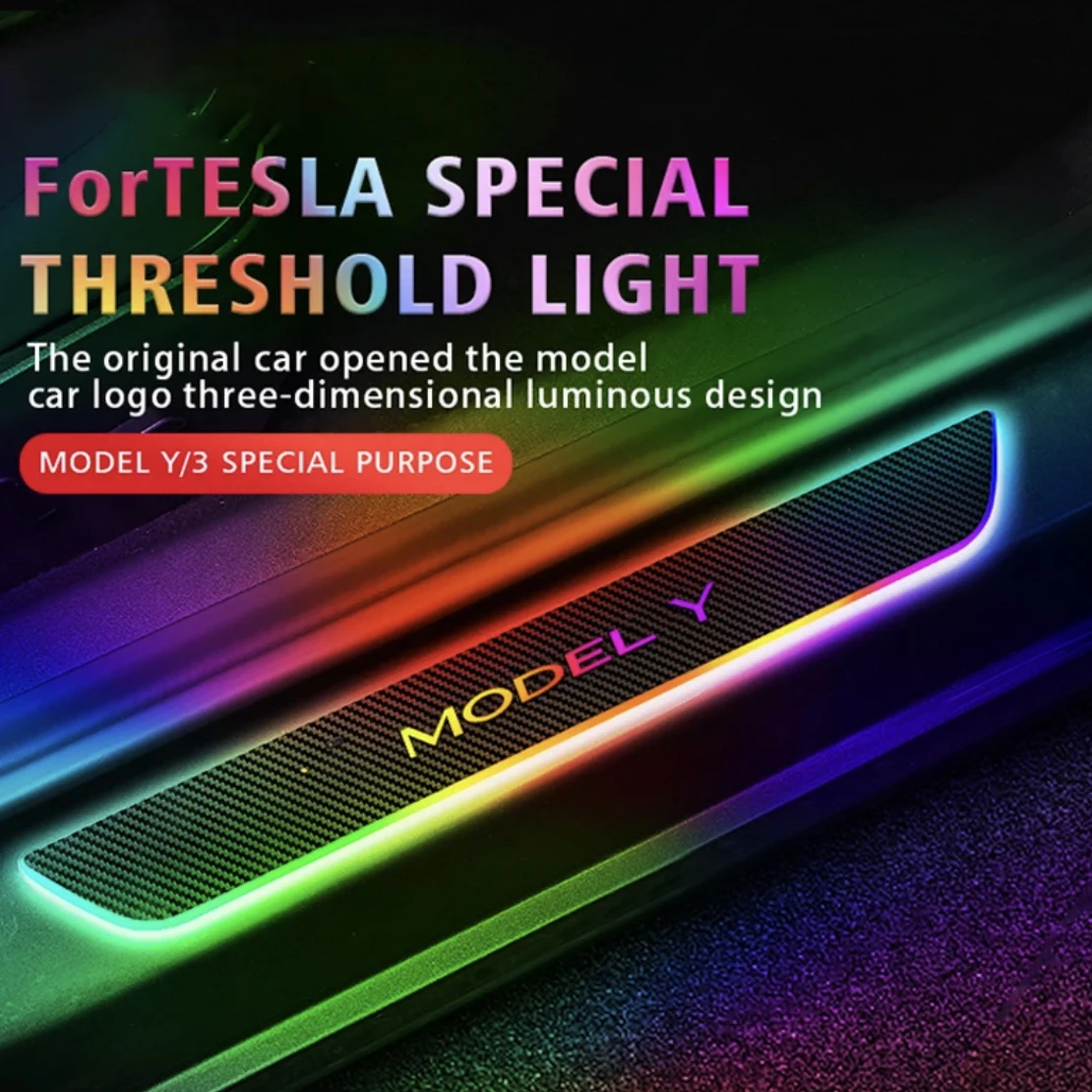 Luz-de-umbral-de-puerta-de-coche-Tesla-Model-Y-3-accesorios-de-Decoraci ...