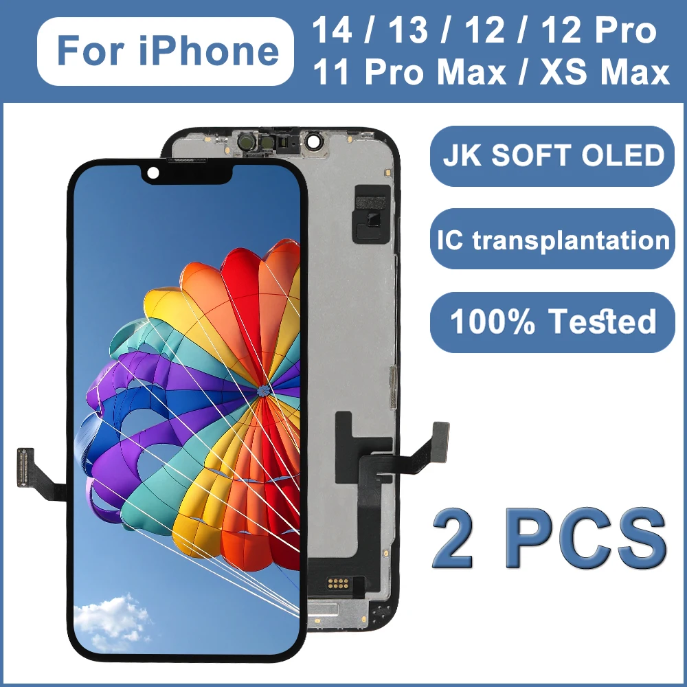 2 PCS JK Soft OLED For iPhone 14 13 12 12 Pro Display For 11 Pro Max XS ...