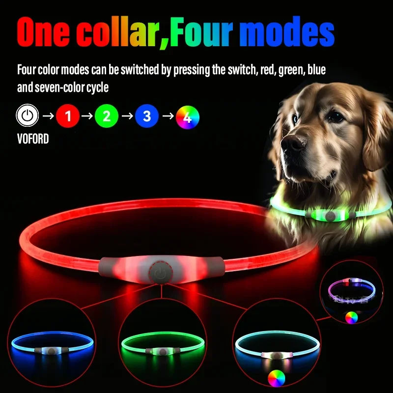 Waterproof Electronic Pet Multicolor LED Dog Collar Adjustable Flash ...