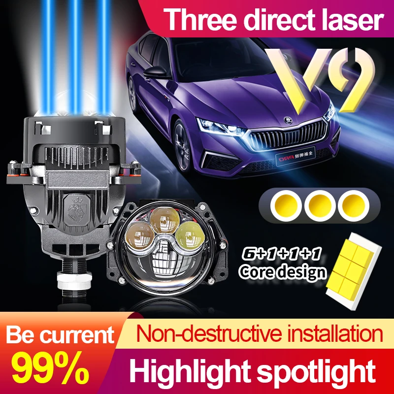 2PCS Car 3" 12V Bi LED Three Direct Laser Projector Rays Lens Headlight ...