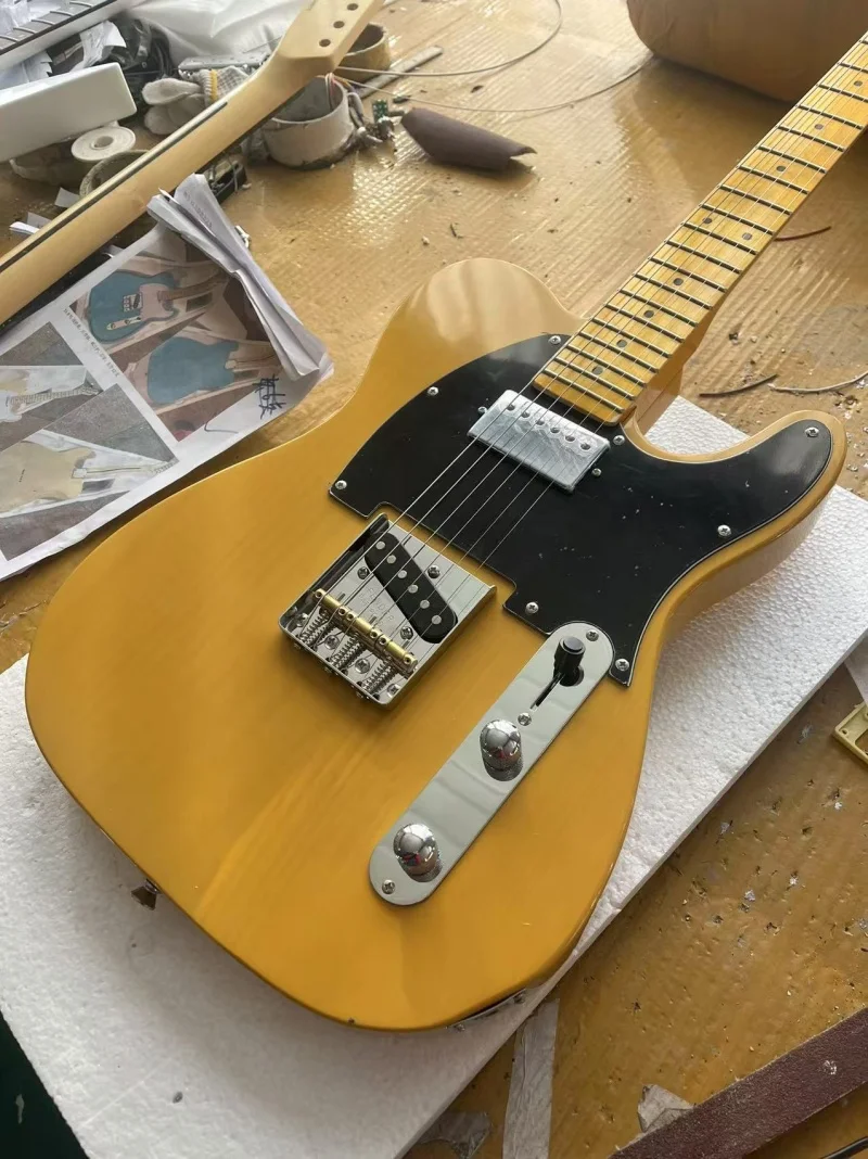 Guitare électrique à 6 cordes jaune transparent, manche en érable ...