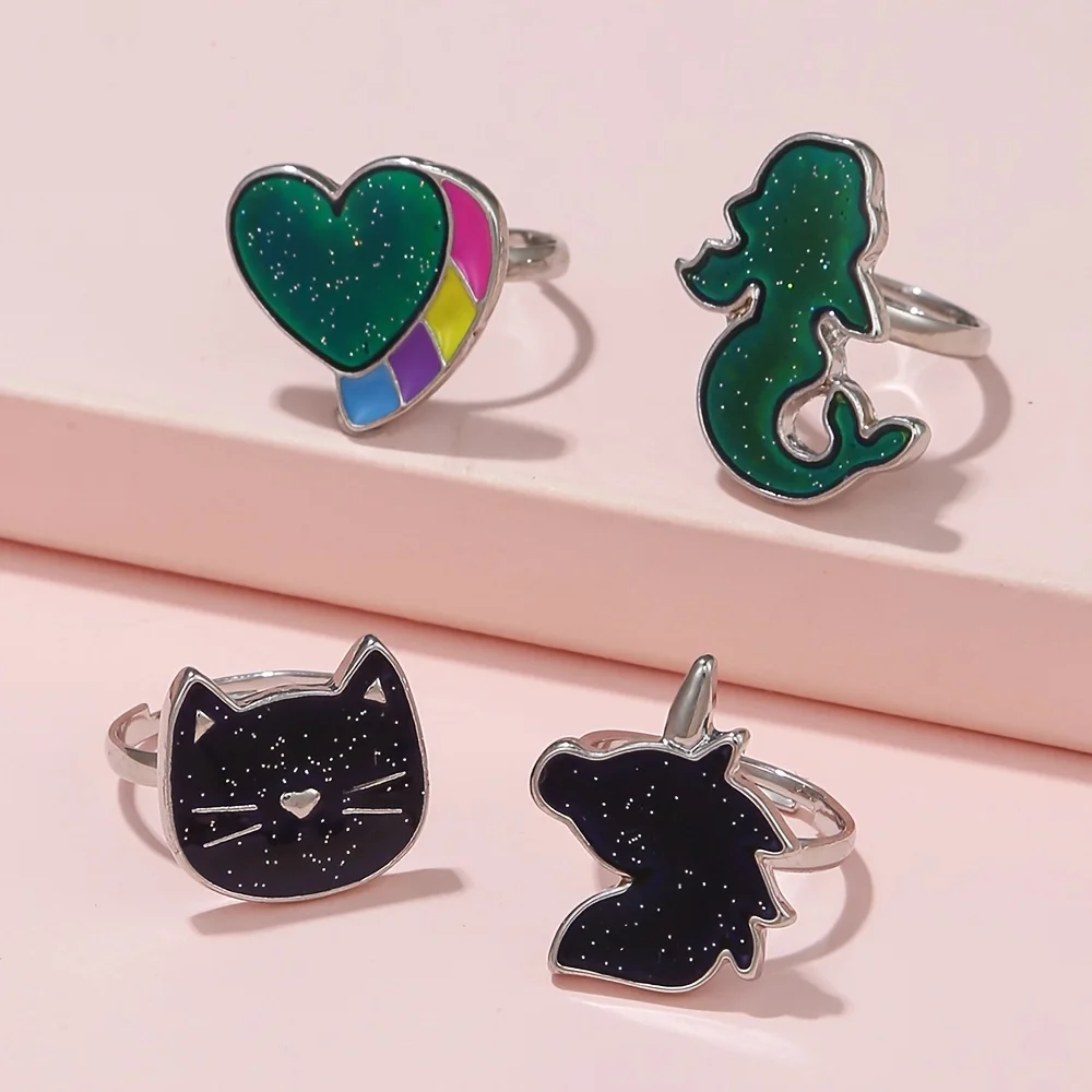 Juego-de-anillos-de-amor-para-ni-as-unicornio-sirena-gato-cambia-de ...
