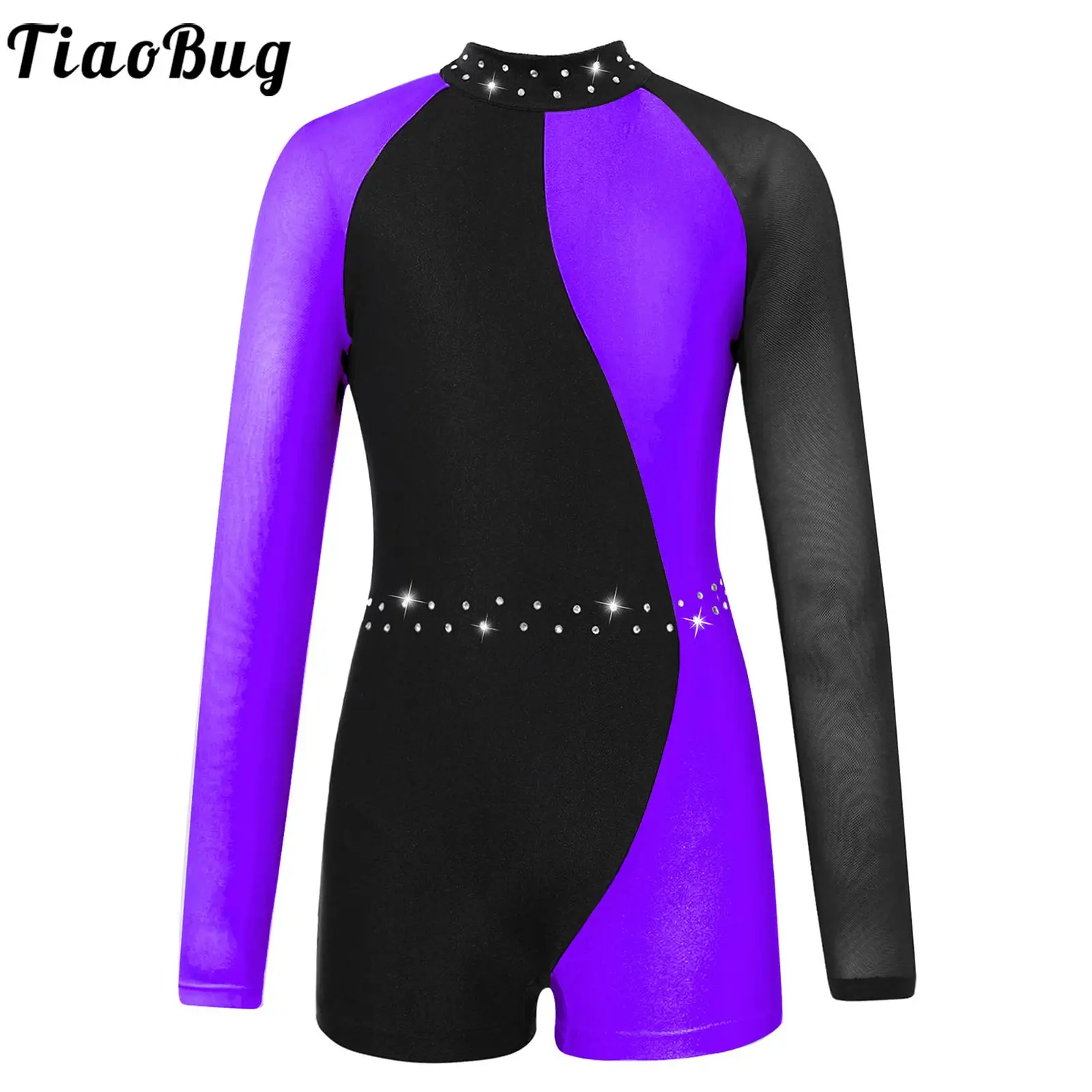 Kids Girls Mesh Long Sleeve Gymnastics Leotards Ballet Moden Jazz Dance ...