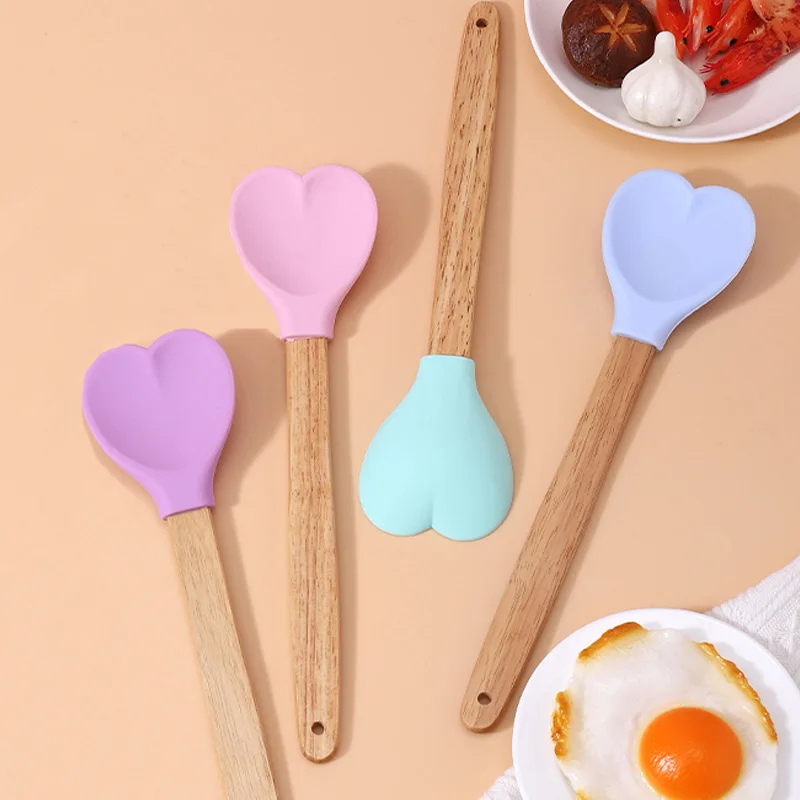 Pink-Love-Silicone-Spatula-Heart-Shaped-Spatulas-with-Wooden-Handle ...