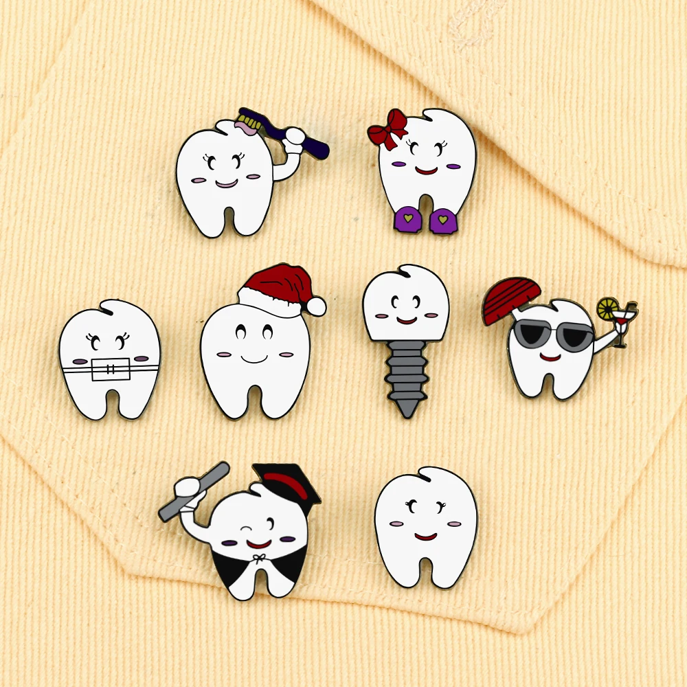Cute-Cartoon-Tooth-Enamel-Pins-Christmas-Tooth-Doctor-Tooth-Brooches ...