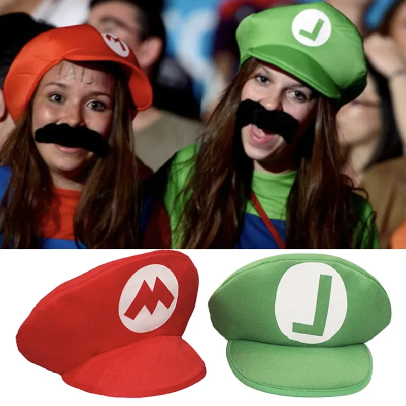 Funny Super Game Luigi Caps Cute Cartoon Hats With Beard Anime Cosplay ...