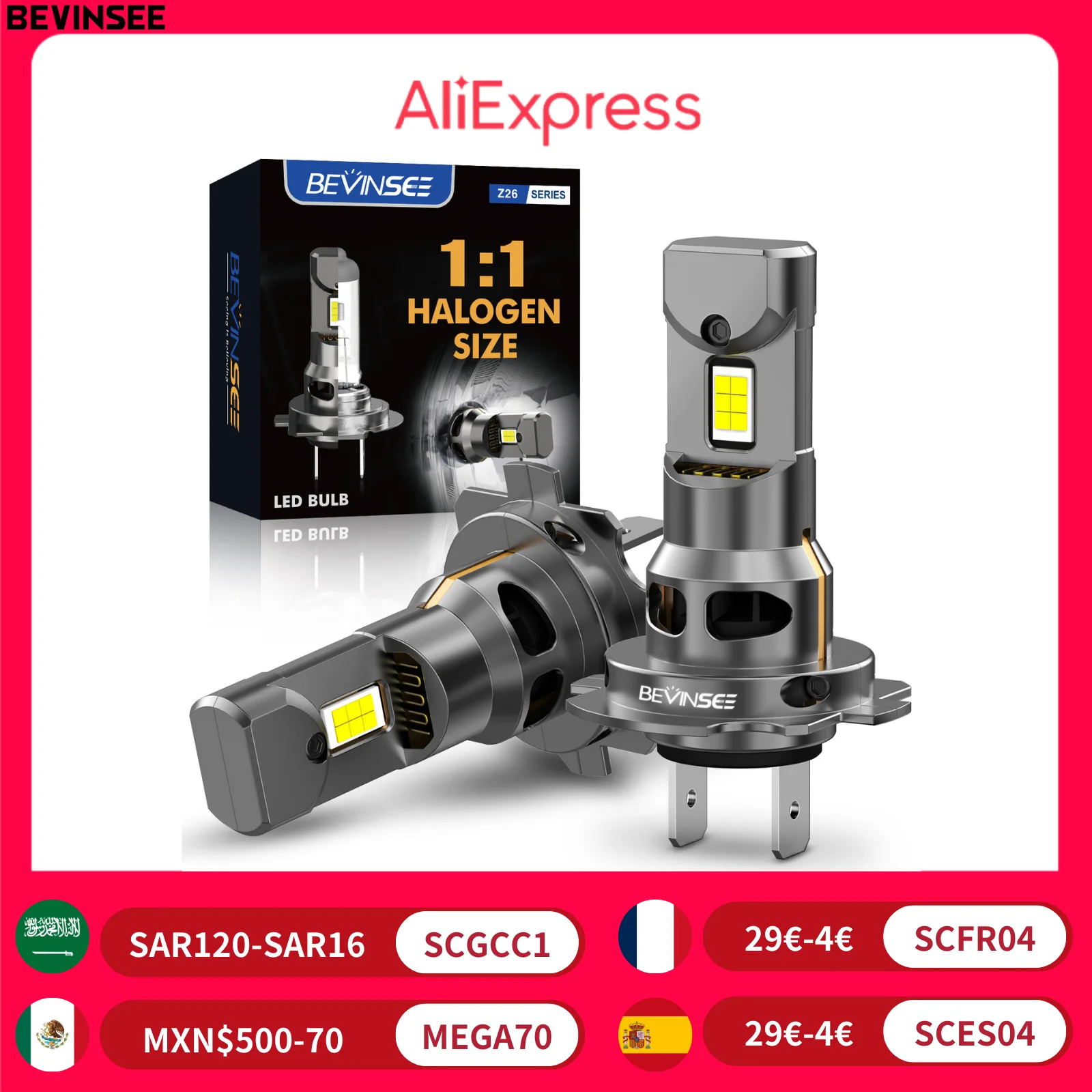 Bevinsee-bombilla-de-faro-LED-Z26-H7-CANBUS-antiparpadeo-H11-H8-H9-H1 ...