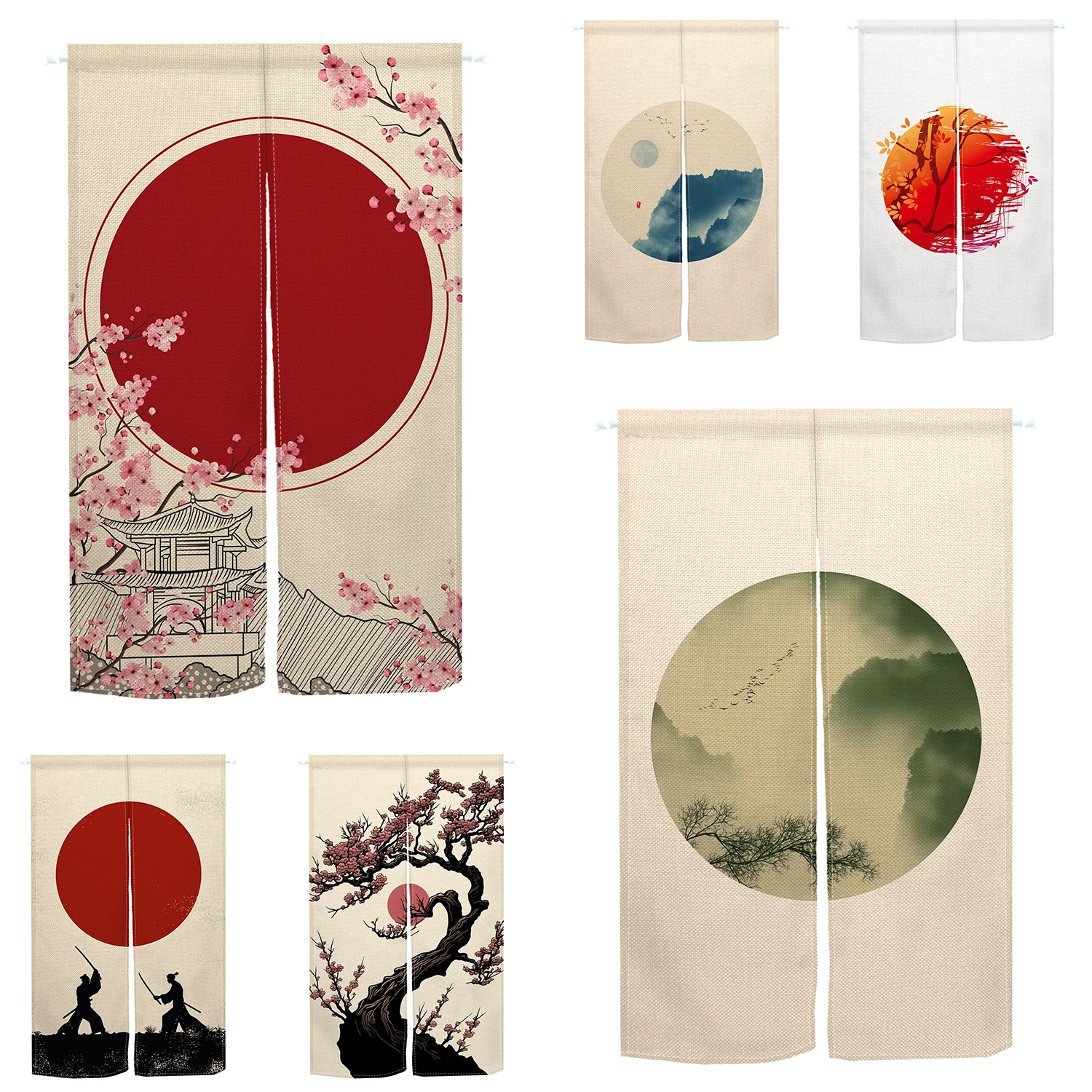 Japan-Door-Curtains-Red-Sun-Japanese-Shrine-Door-Red-Round-Plum-Blossom ...