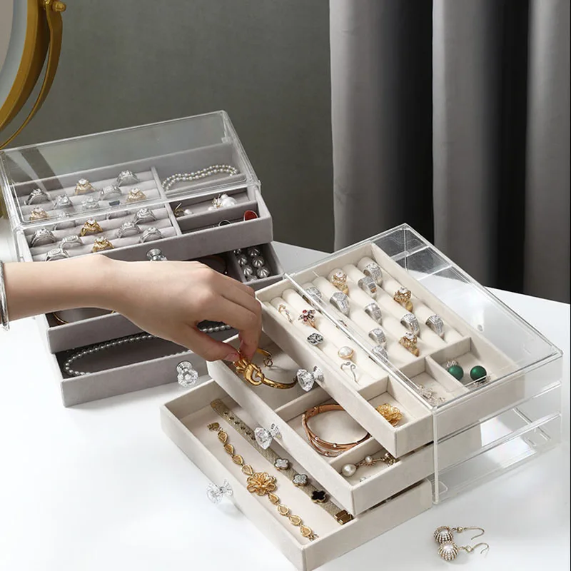 Clear-Acrylic-Jewelry-Box-with-3-Drawers-and-Velvet-Lined-Clear-Jewelry ...