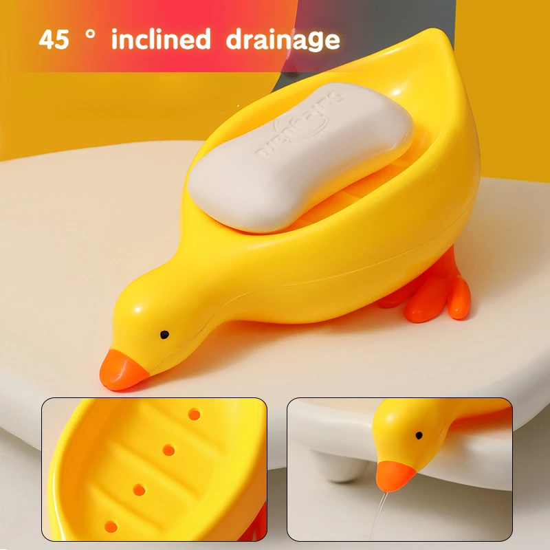Yellow Duck Shape Soap Box Cartoon Soap Dish Drainable Soap Holder Soap ...