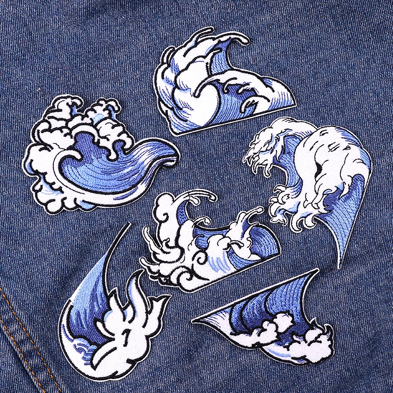 Waves-Applique-Embroidered-Patches-For-Clothing-Stickers-Cartoon-Anime ...