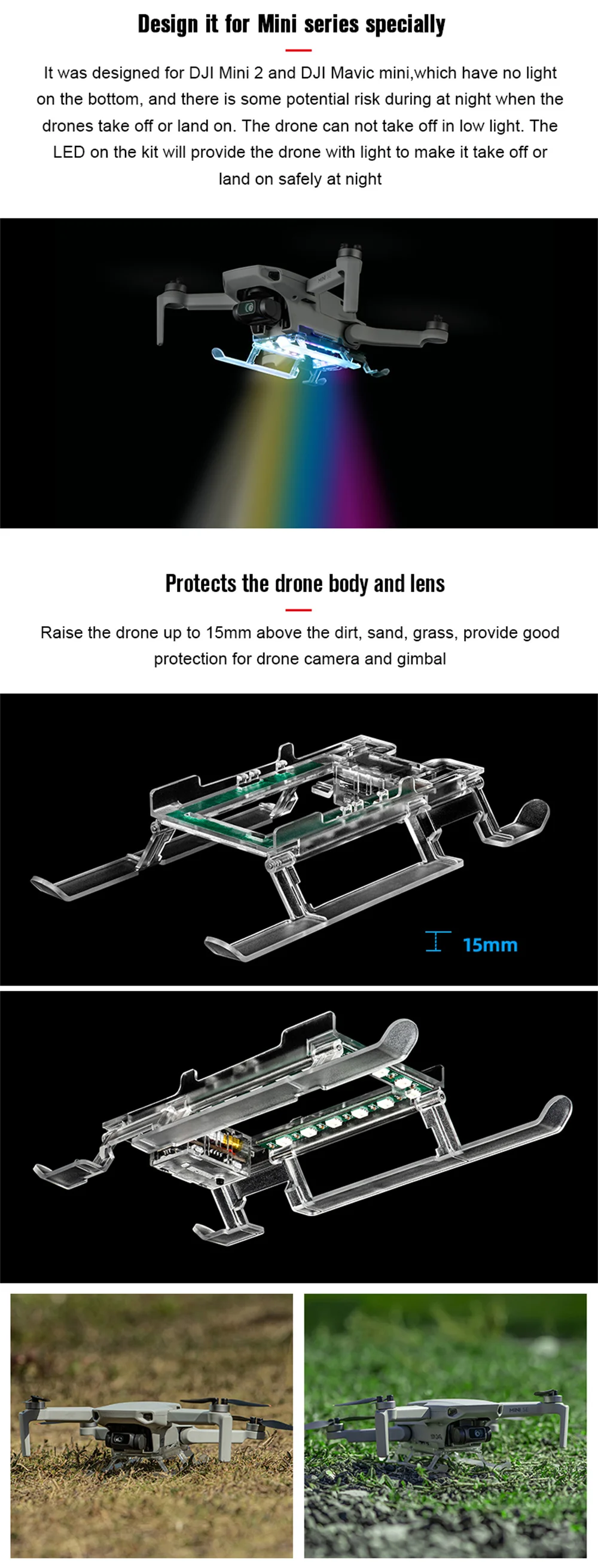 Air 2 2S-Lampe LED pliable pour Drone DJI Mini 3 Pro, Kit de dérapage ...