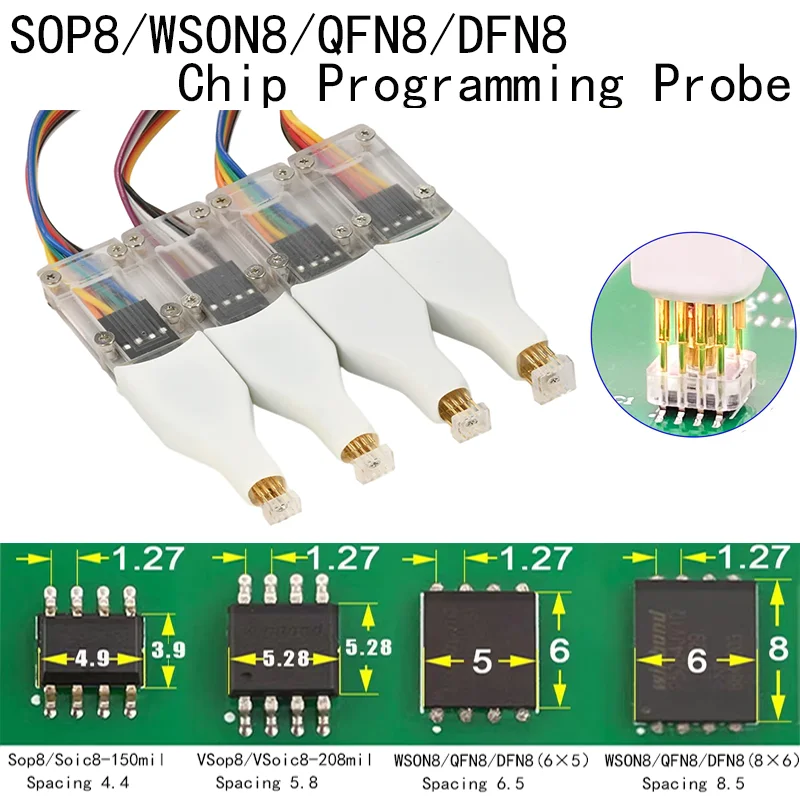 ユニバーサル SOP8 WSON8 VSON8 QDFN8 プローブキット - 4 個のスプリングピンフラッシュ EEPROM IC チップ ...