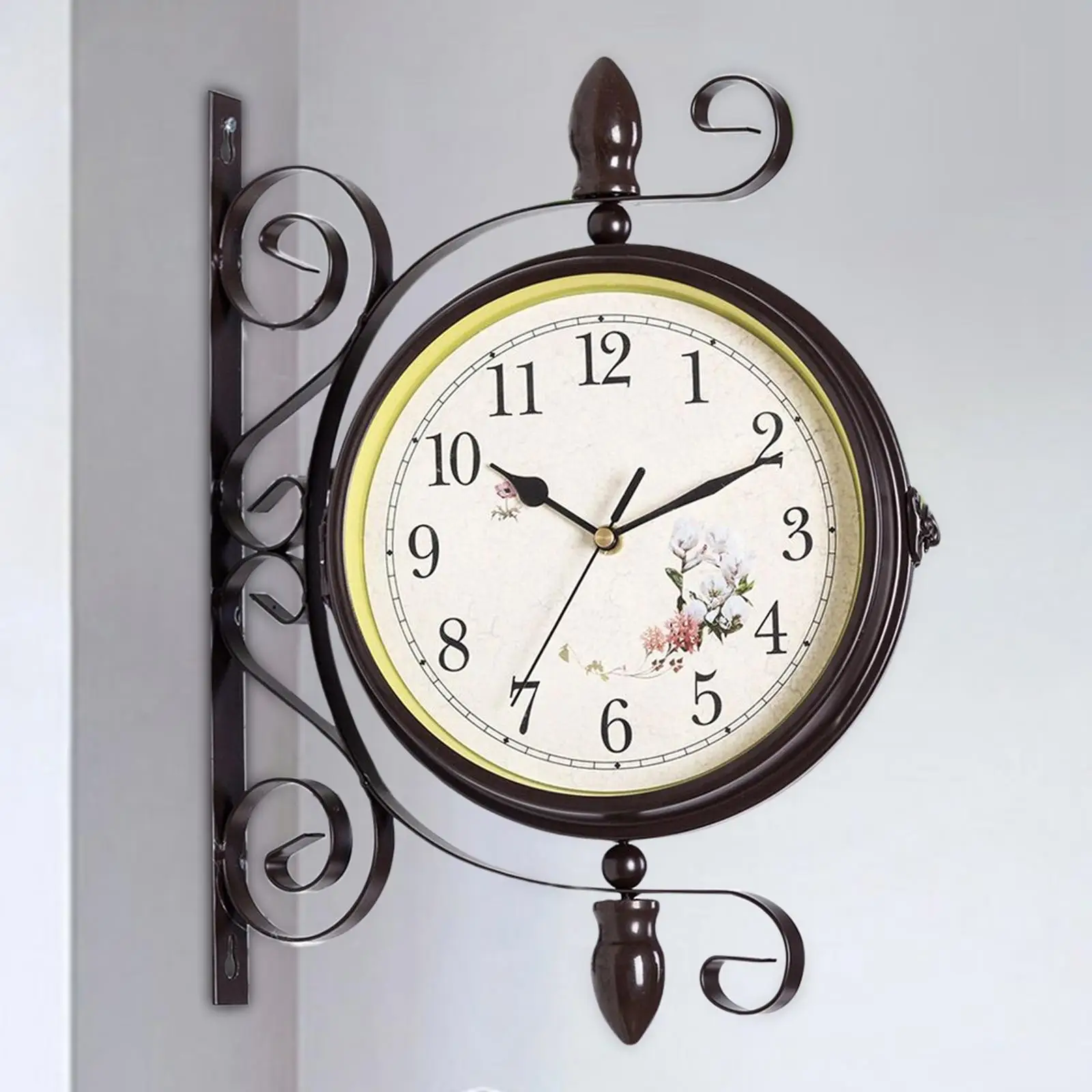 Retro Style Double Sided Wall Clock Quiet Decoration Battery Powered ...