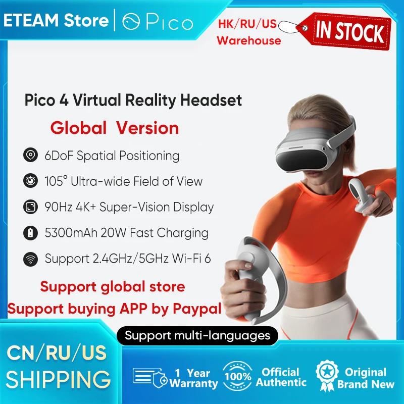 Global Version Pico 4 VR Headset All-In-One Virtual Reality Headset 3D VR Glasses 4K+ Display ...