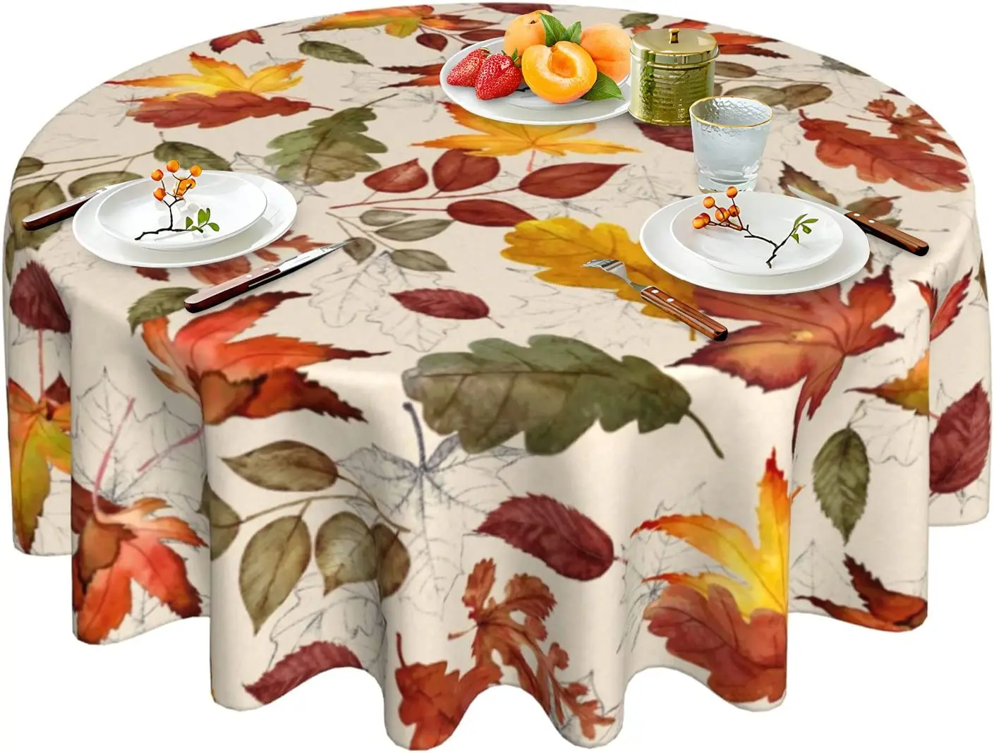 Fall-Tablecloth-Harvest-Thanksgiving-Maple-Leaf-Tablecloth-Fall-Round ...
