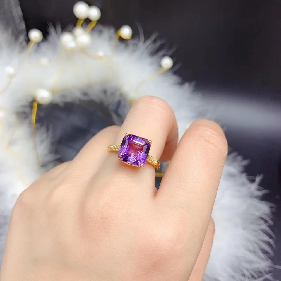 5ct 10mm Vvs Grade Natural Amethyst Ring For Office Woman 925 Silver ...