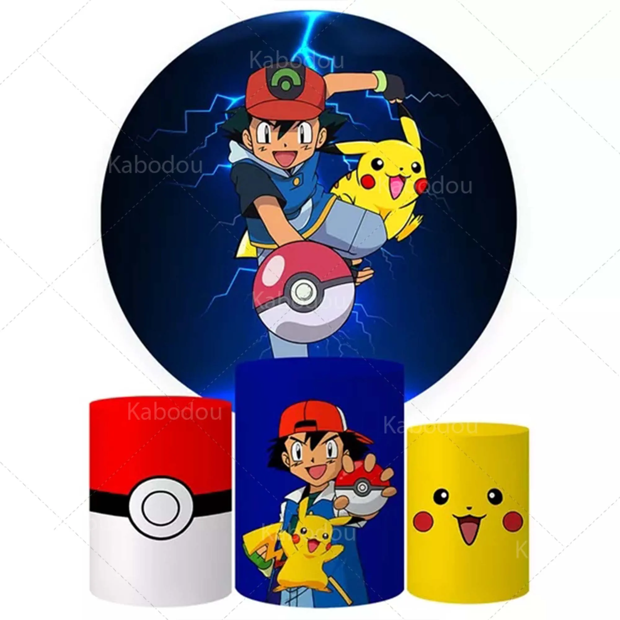 Pokemons Round Backdrop Blue Kids Birthday Party Decoration Photography ...