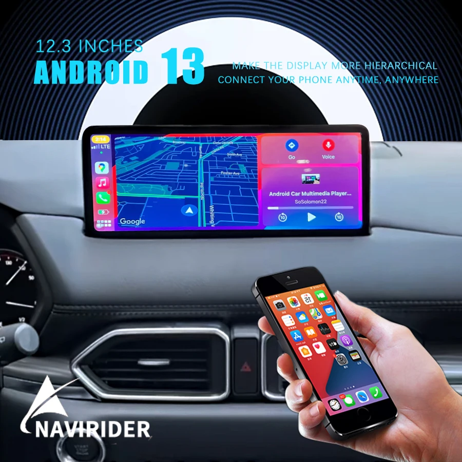 Navirider-mazda CX-5 cx5 CX-8 cx8 2016-2019用Android13 Carplayステレオマルチメディアスピーカー、8 256g rom、12.3インチ