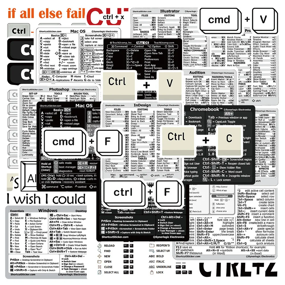 30PCS-Shortcut-Key-Tips-Waterproof-Computer-Sticker-DIY-Keyboard-ipad ...