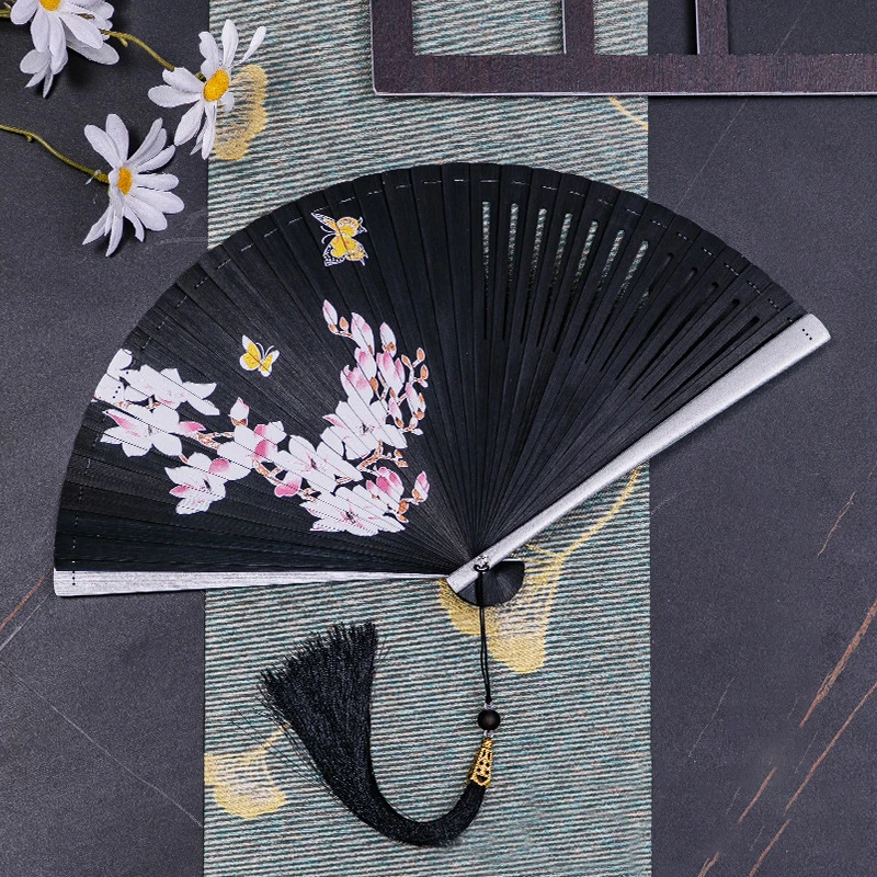 All-Bamboo-Classical-Fan-Women-Japanese-Ancient-Classical-Black-Folding ...