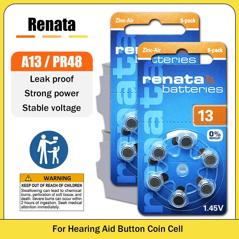 360 pces 60packs 1.45v original brandnew renata a13 pr48 13a za13 pilha do botão de ar do zinco ...