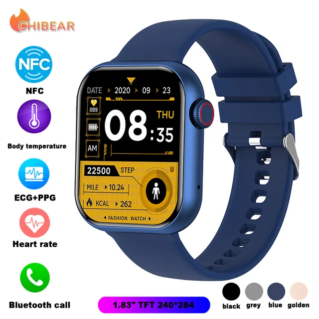 NFC ECG+PPG Smart Watch 1.83 inch Sports Fitness Watch Body Temperature ...