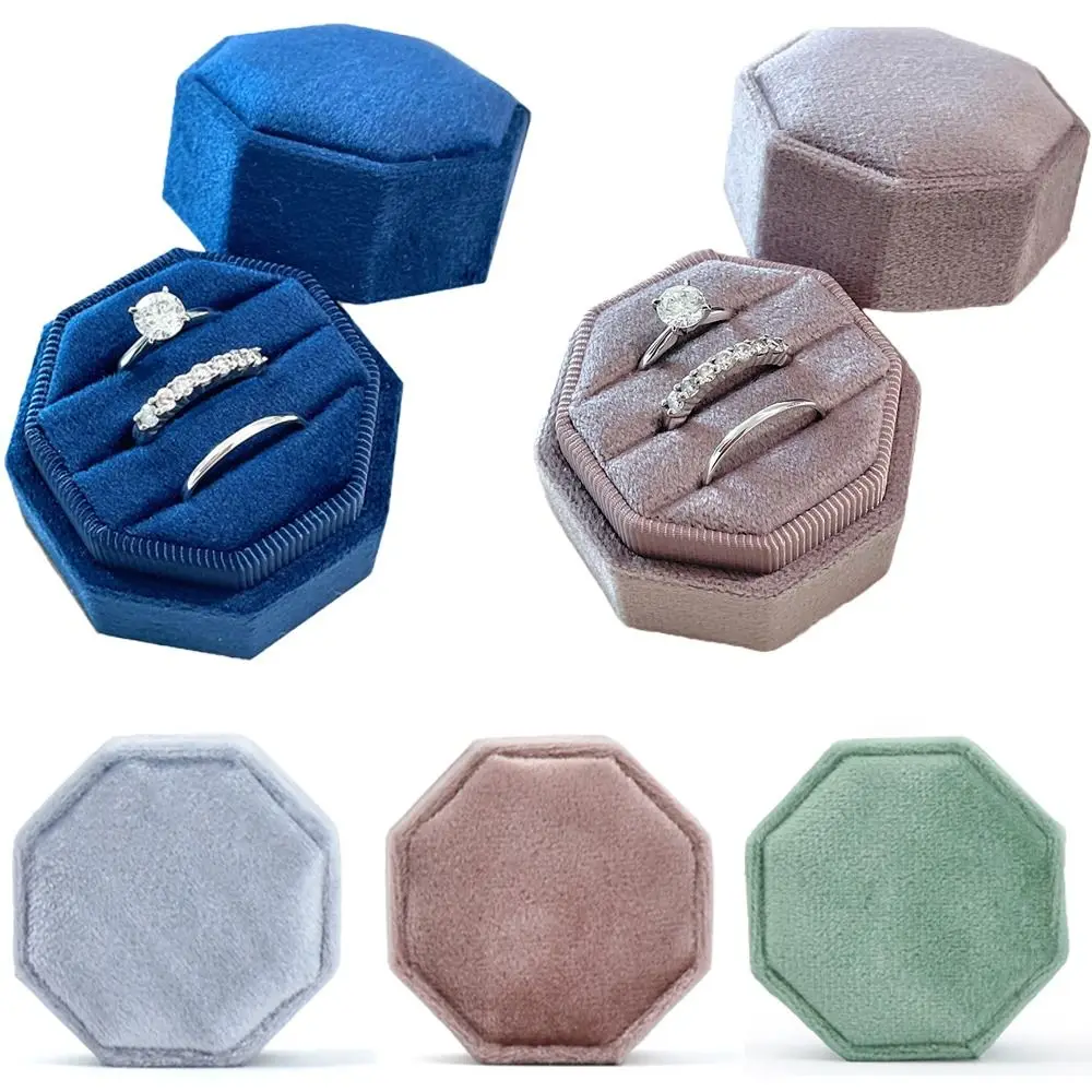 Octagonal Velvet Ring Display Box Three Slots Ring Storage Holder Ring ...