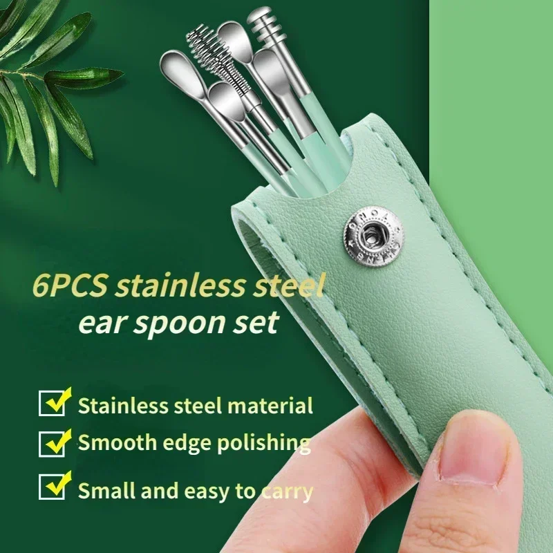 6PCS-Stainless-Steel-Earpick-Ear-Cleaner-Spoon-Wax-Removal-Tool-Ear ...