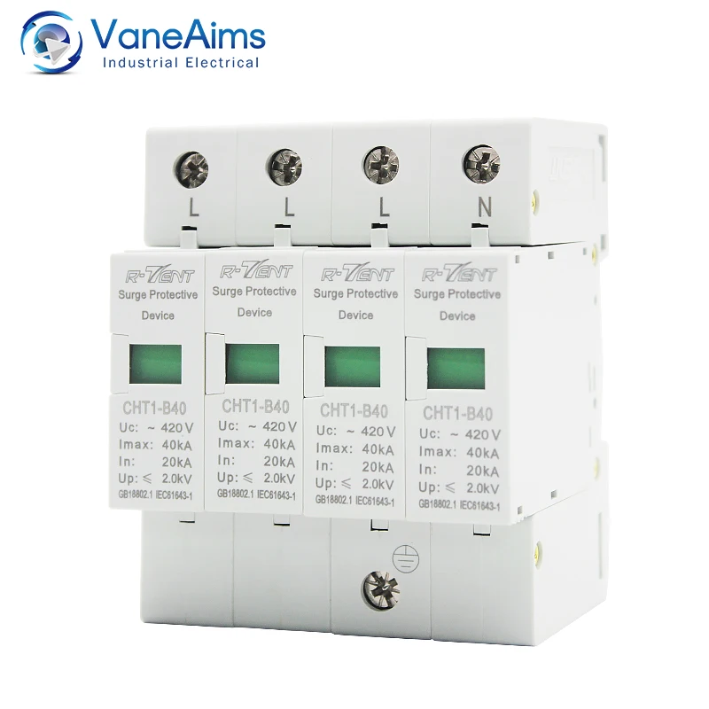 AC SPD 4P 20KA~40KA House Surge Protector Din Rail Mounting Lightning ...