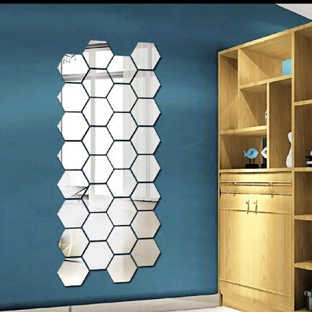 6-12PCs-5-Sizes-Geometric-Hexagon-Mirror-Wall-Sticker-DIY-Home-Decor ...