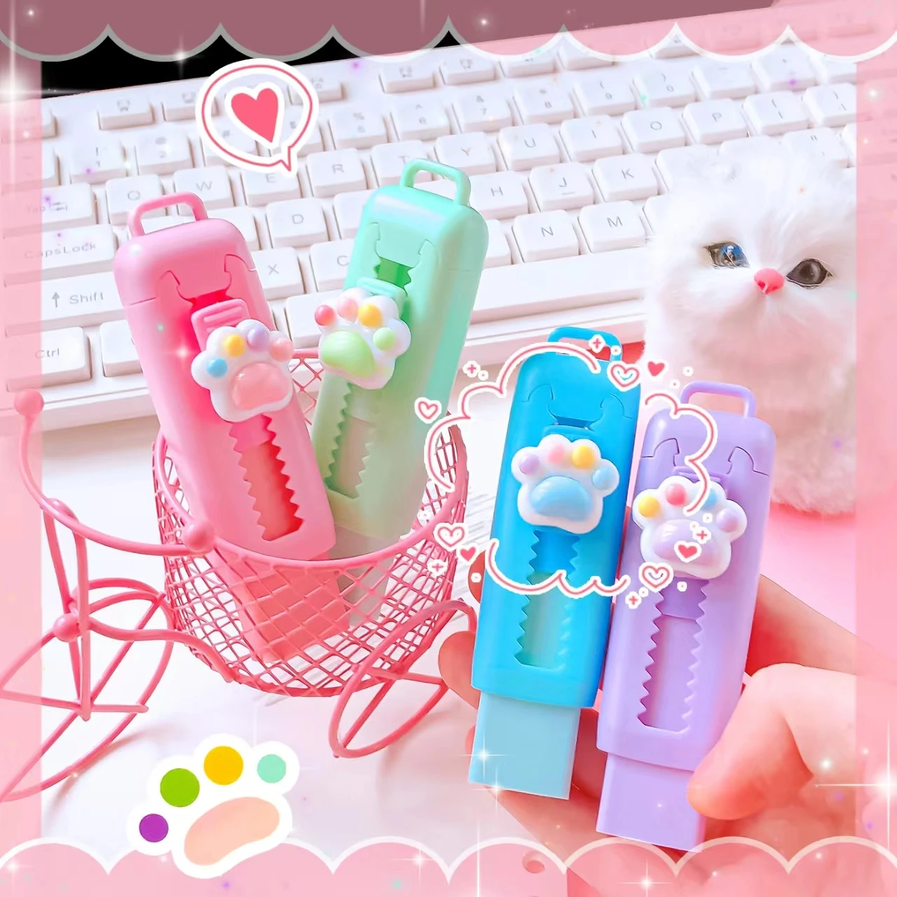 office supplies cute things cheap Aesthetic cat claw Erasers School ...