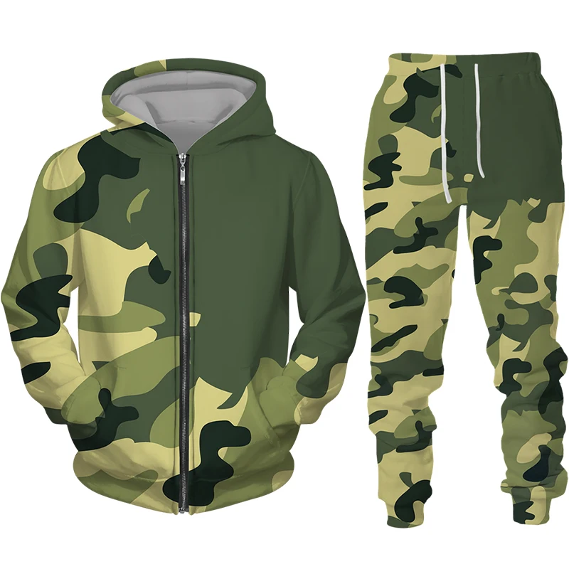 Chándal informal con estampado de camuflaje para hombre, Conjunto de ...