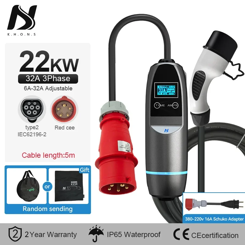Khons 22kw EV Charger 3Phase Electric Car Charger Type2 16A 32A ...