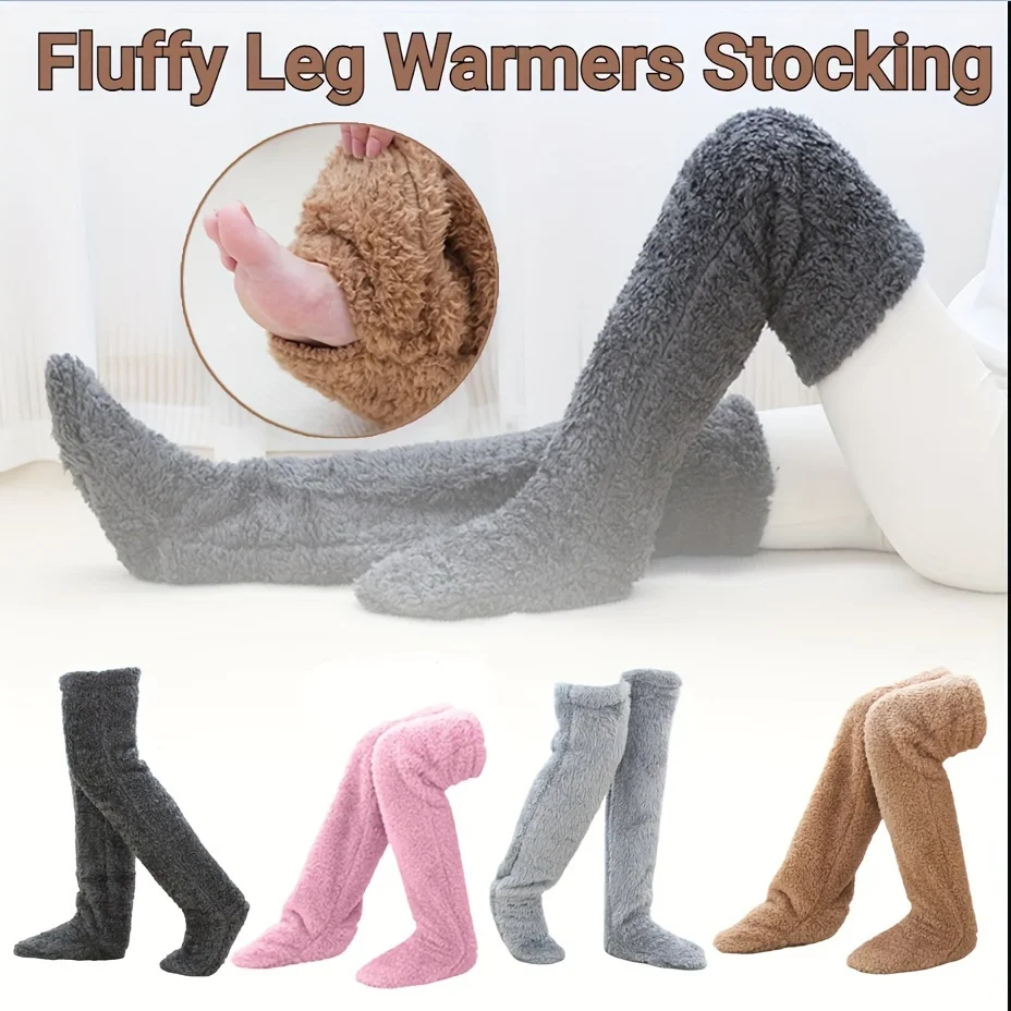 Leg-Warmers-Stocking-Winter-Fluffy-Warm-Leg-Cover-Home-Over-Knee-Socks ...