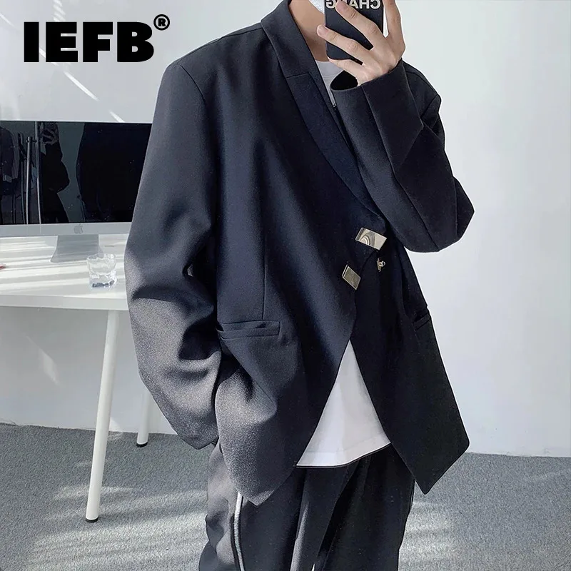 IEFB-Men-s-Suit-Jacket-Silhouette-Loose-Niche-Inclined-Placket-Metal ...