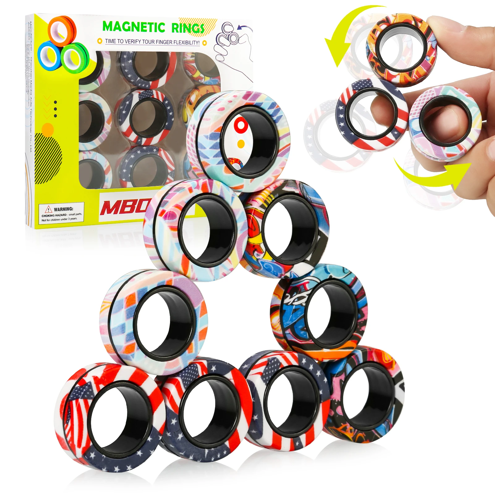 9Pcs Fingers Magnet Rings Magnetic Ring Fidget Spinner Toys Set camo ...