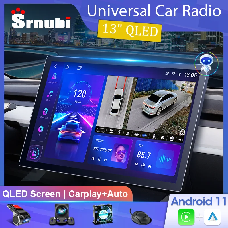 2 Din 13" Inch QLED Android 11 Universal Car Radio Multimedia ...
