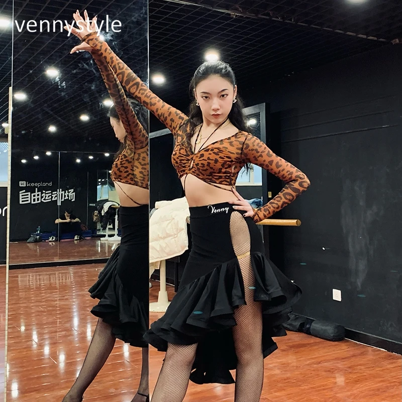 Venny-Girls-Dancing-Dresses-Kids-Leopard-Print-Top-Skirt-Samba-Tango ...