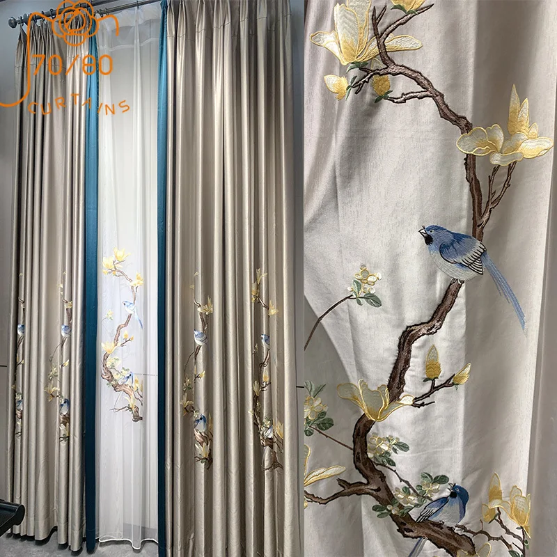 Chinese-Style-Cream-Colored-Flower-and-Bird-Embroidery-Stitching ...