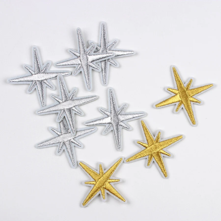 10-Pcs-Embroidered-Golden-Silver-Star-Patch-Iron-On-Stickers-Sewing ...
