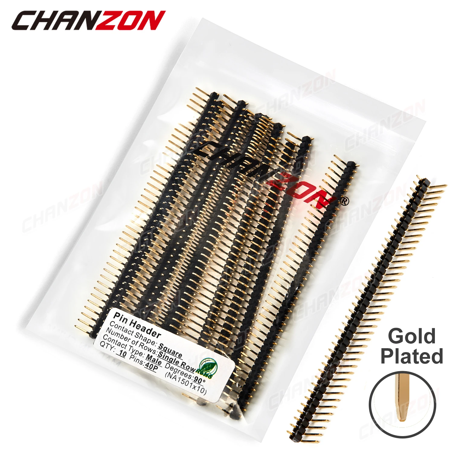 40 Pins Male 2.54mm Bent Pin Header Right Angle Single Row 90 Degrees ...