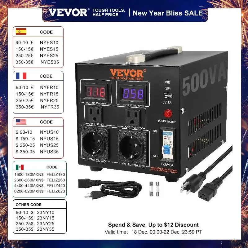 VEVOR-Transformateur-220-V-110-V-Convertisseur-de-Tension-l-vateur-Abaisseur-500-W ...