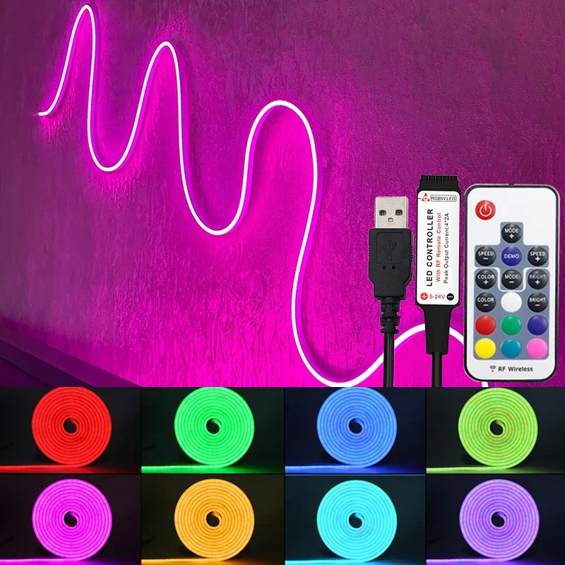 5m-16-4ft-RGB-Neon-Lights-With-RF-Remote-Color-Changing-LED-Neon-Strip ...