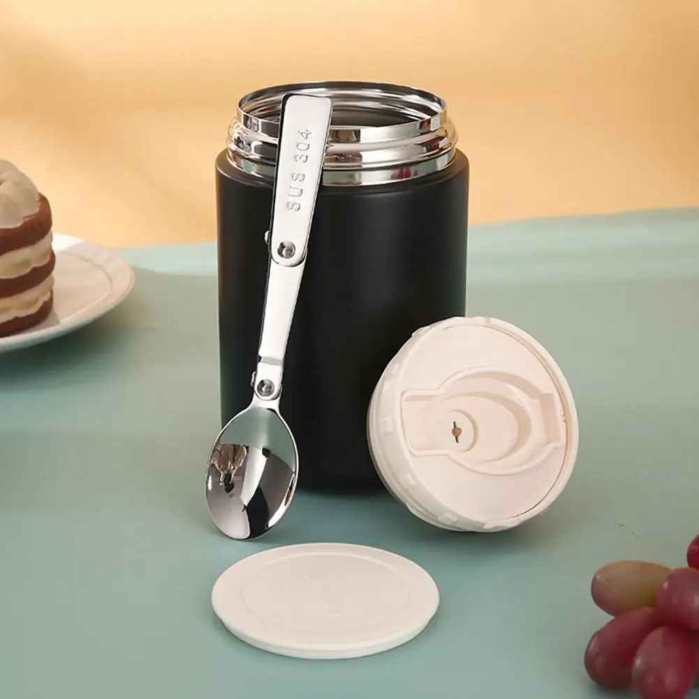 Travel-Food-Flask-Food-Flask-Container-with-Collapsible-Spoon-Stainless ...