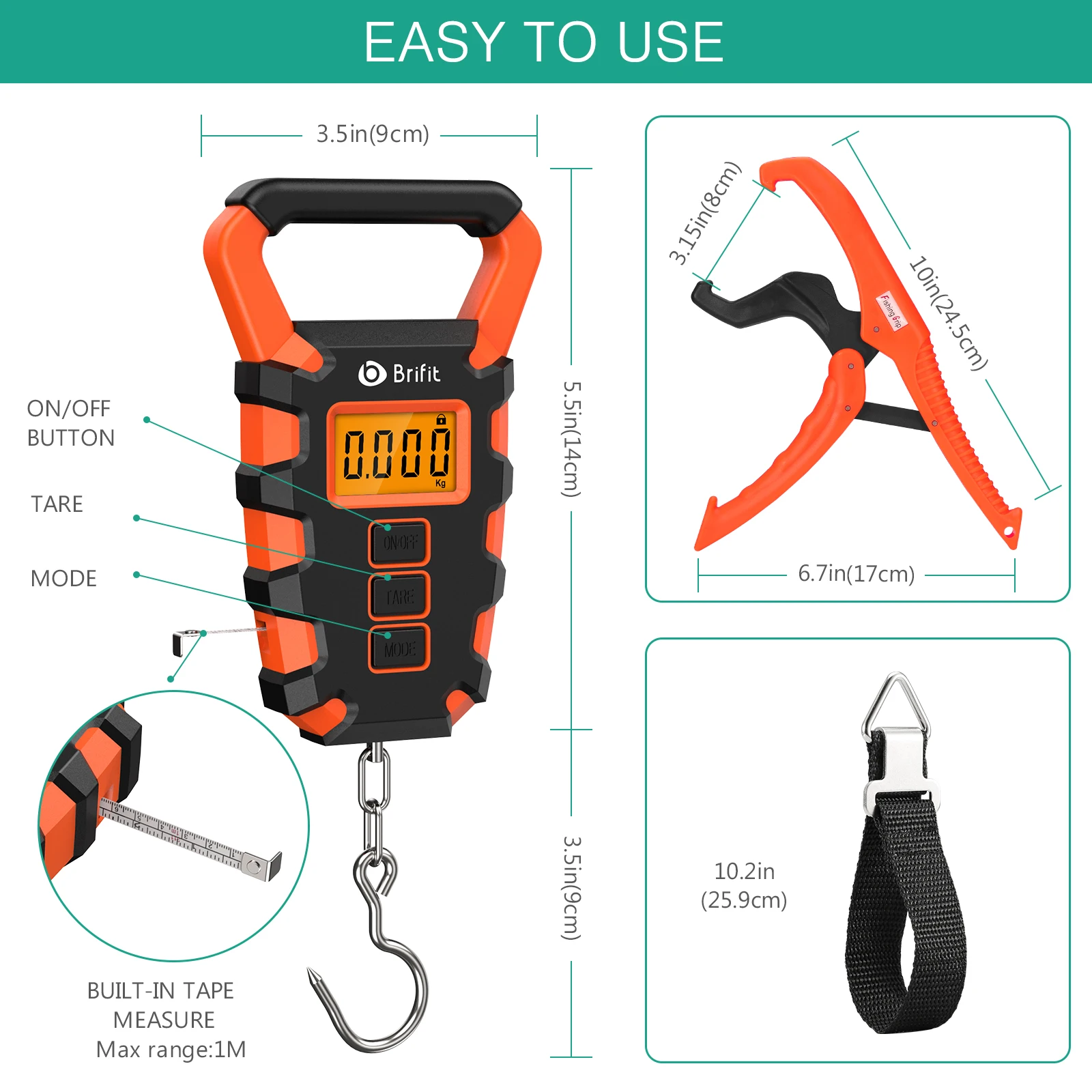 50Kg High-Precision Fish Scale with Tape Measure - Easy Fishing Tackle