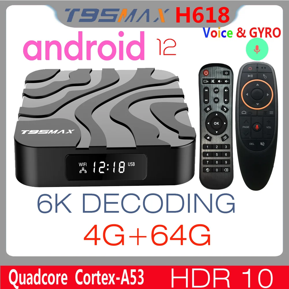 T95 MAX Android 12,0 caja de TV inteligente 2,4G 5G Dual Wifi Allwinner H618 Quadcore Cortex A53 ...