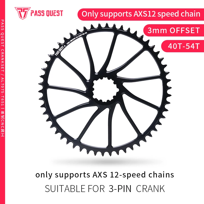PASS-QUEST-3mm-Offset-Chainring-cnc-3-Bolt-Direct-Mount-40T-54T-for-3 ...