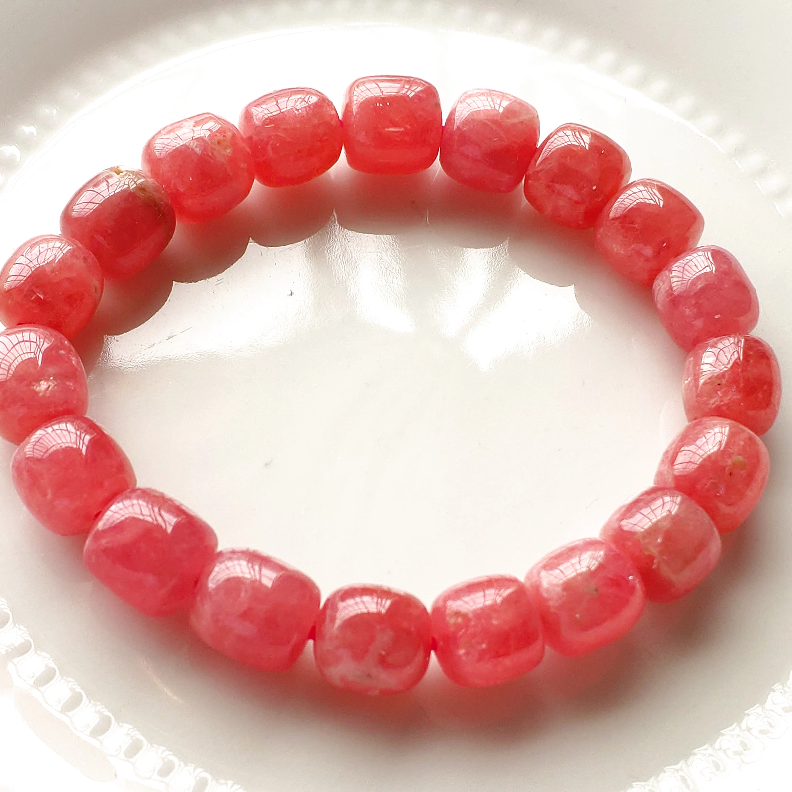 Natural-Rose-Rhodochrosite-Barrel-Beads-Bracelet-10x9MM-Gemstone-Women ...